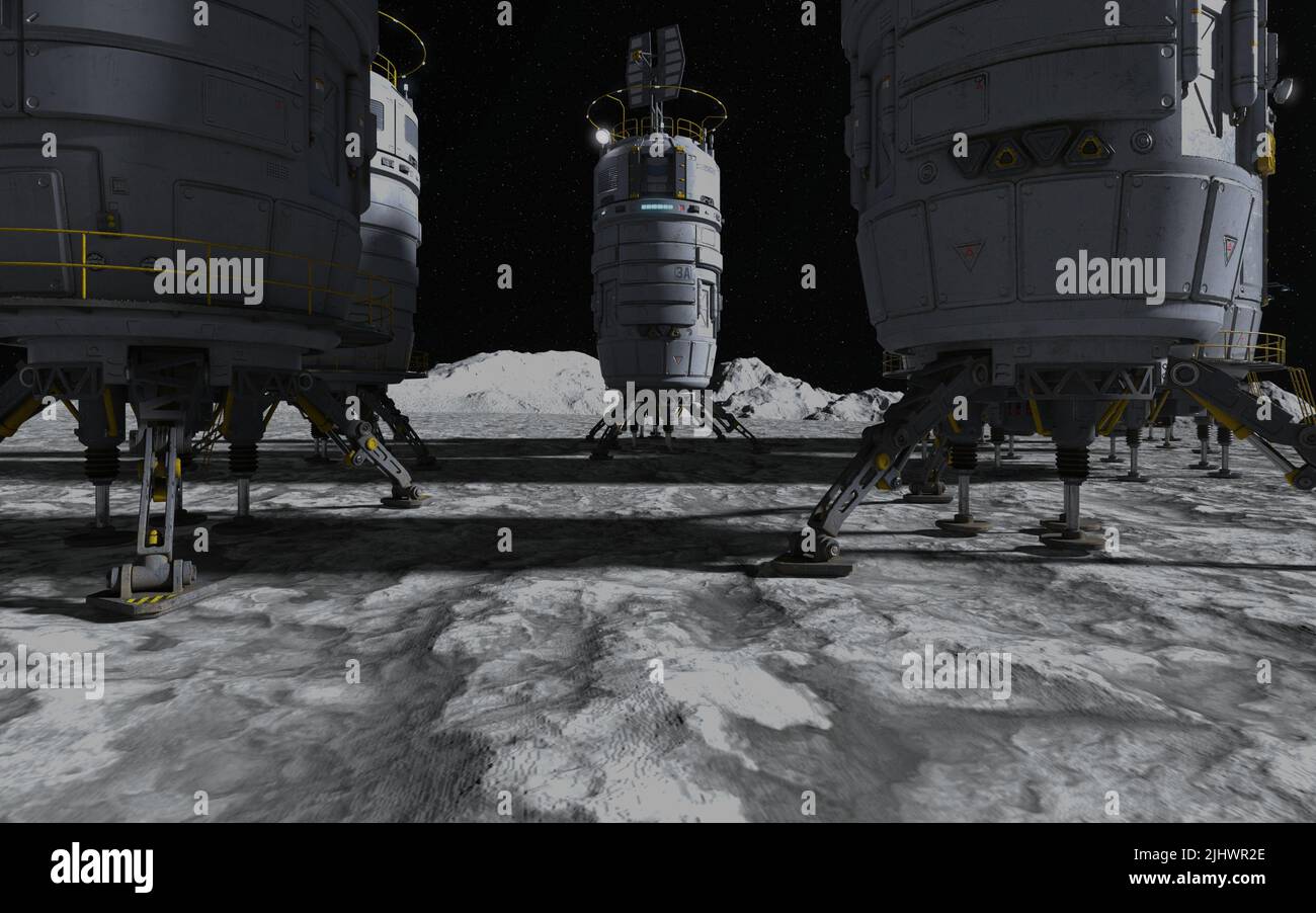 3D Illustration. Moon colony. Base on Moon. Life on Moon Stock Photo ...