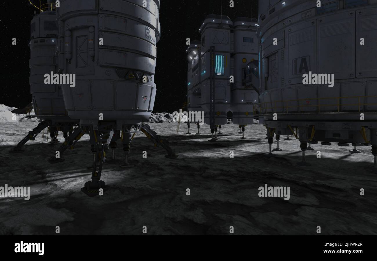 3D Illustration. Moon colony. Base on Moon. Life on Moon Stock Photo ...