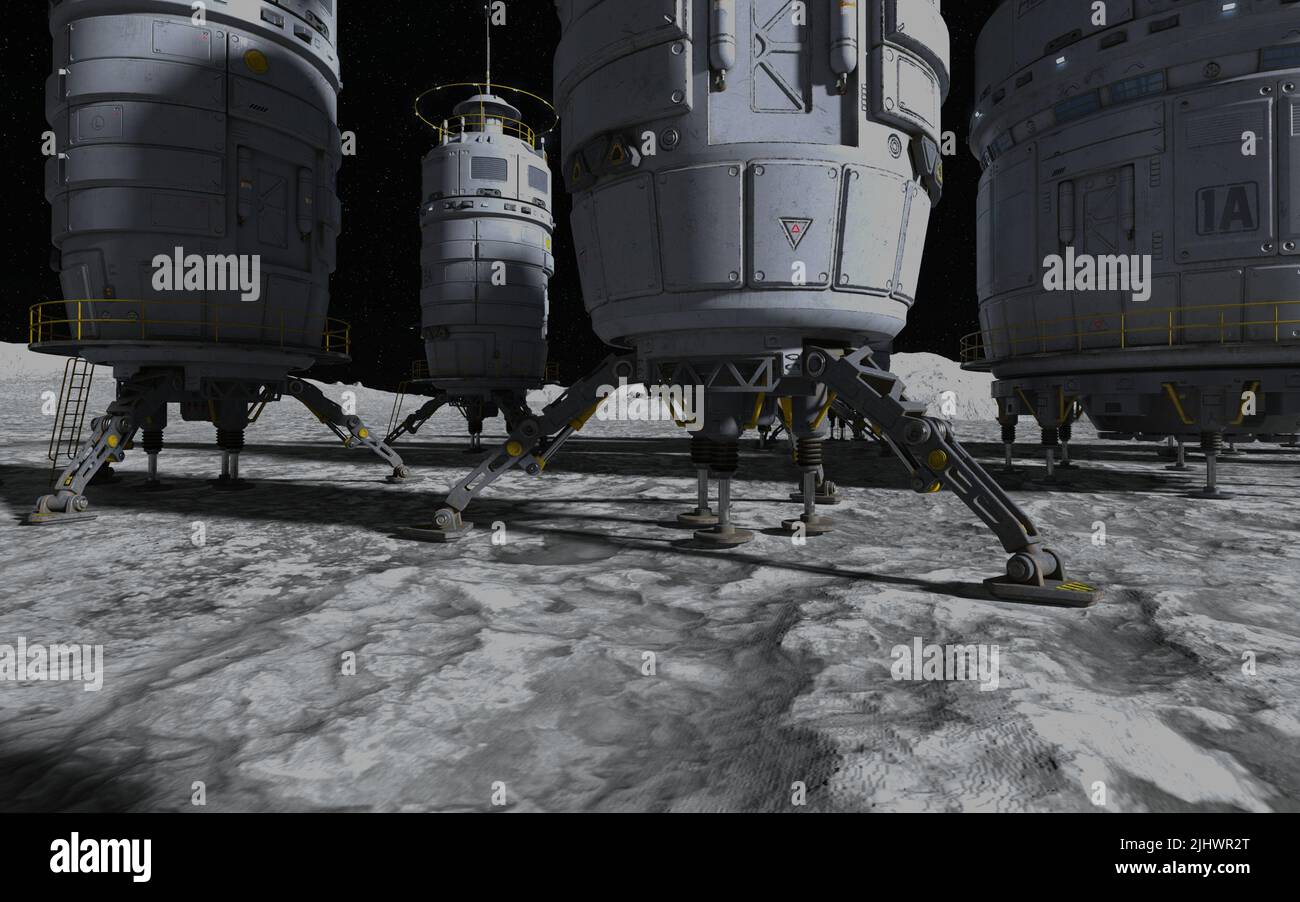 3D Illustration. Moon colony. Base on Moon. Life on Moon Stock Photo ...