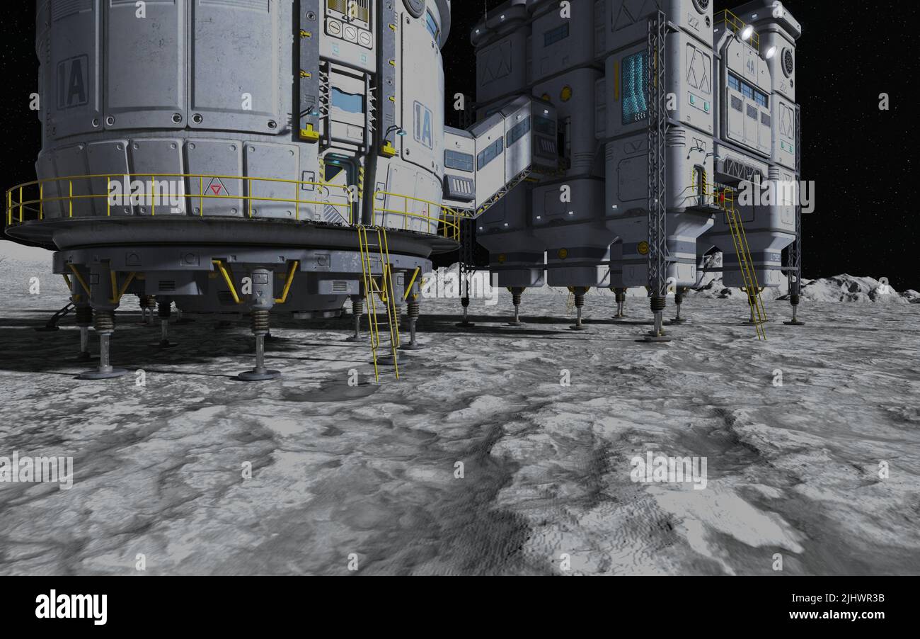 3D Illustration. Moon colony. Base on Moon. Life on Moon Stock Photo ...