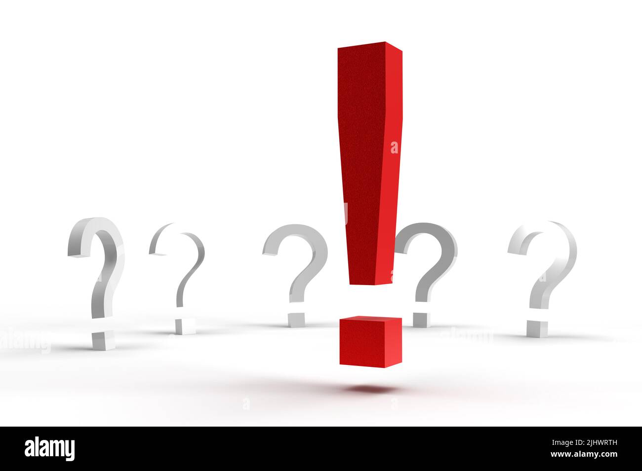 Red exclamation mark in front of a lot of question marks Stock Photo ...