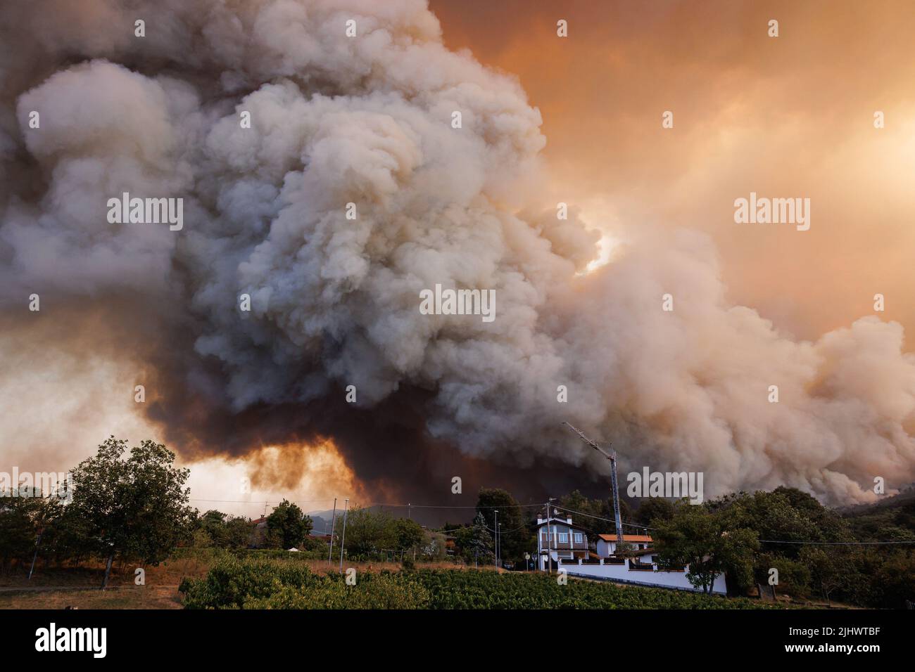 A large wildfire at the border of Miren and northeast Italy is seen ...