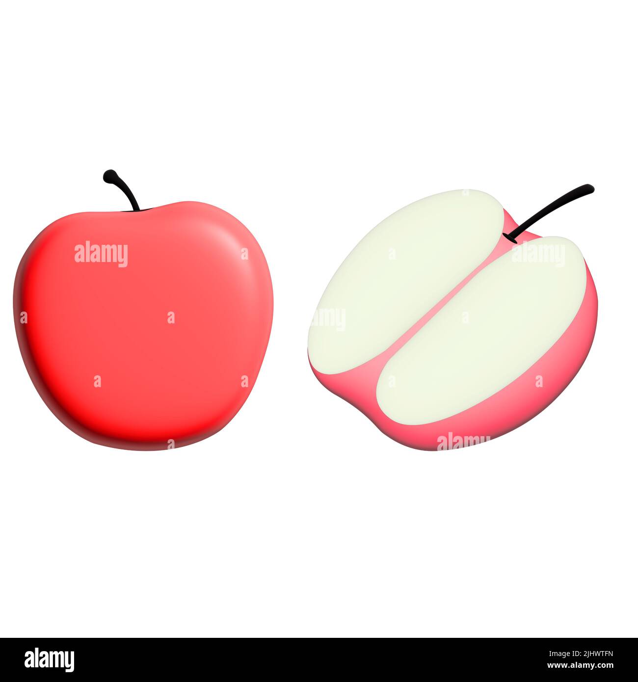 3d illustration of full and half apple. for web and print Stock Photo ...