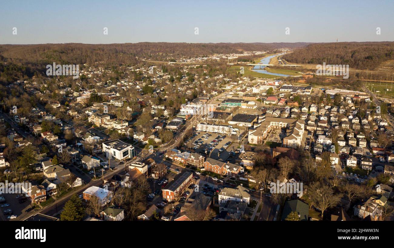 An aerial view of a small town with a clear sky background Stock Photo ...