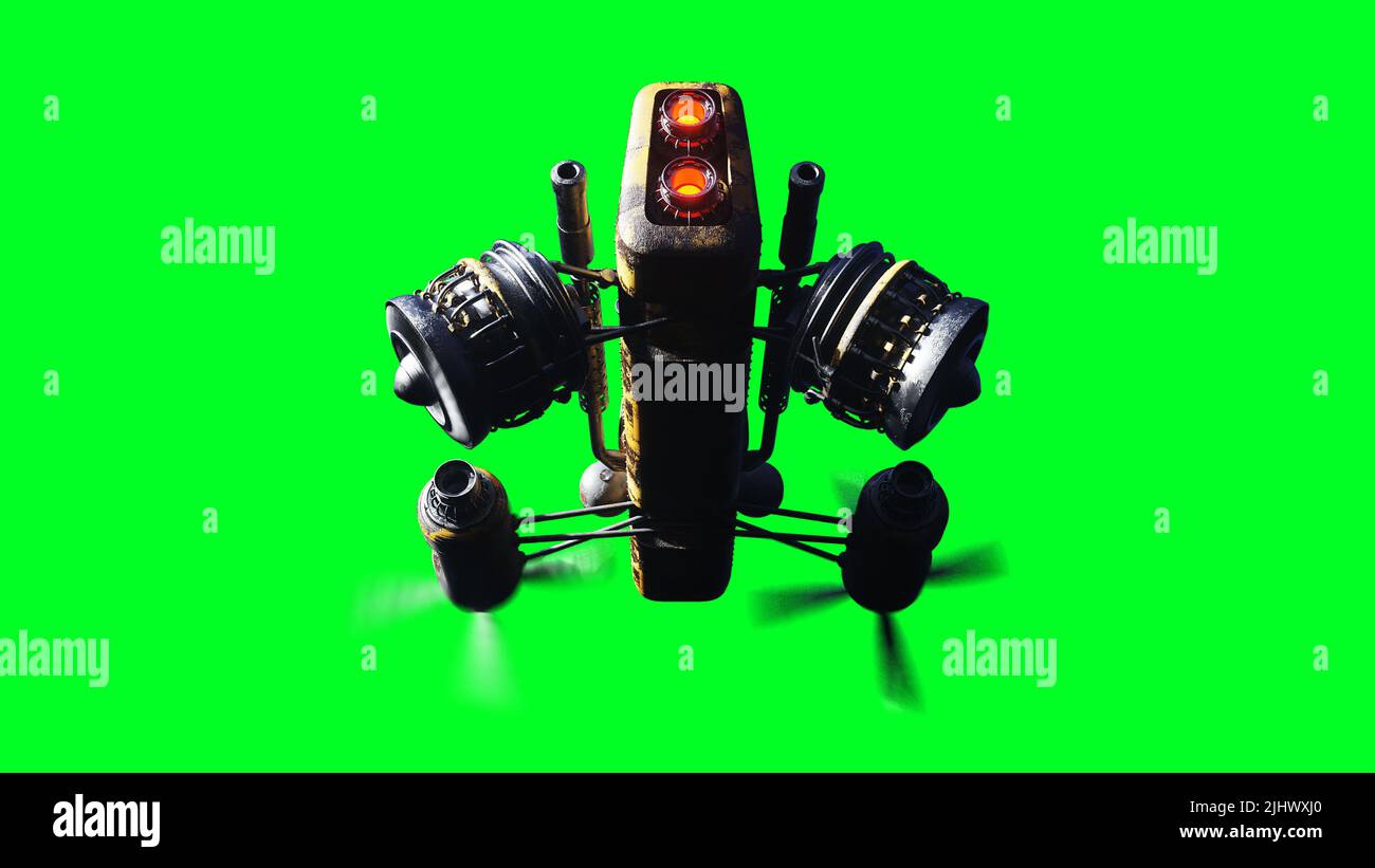 Futuristic cyberpunk flying car with girl. Green screen isolate. 3d ...