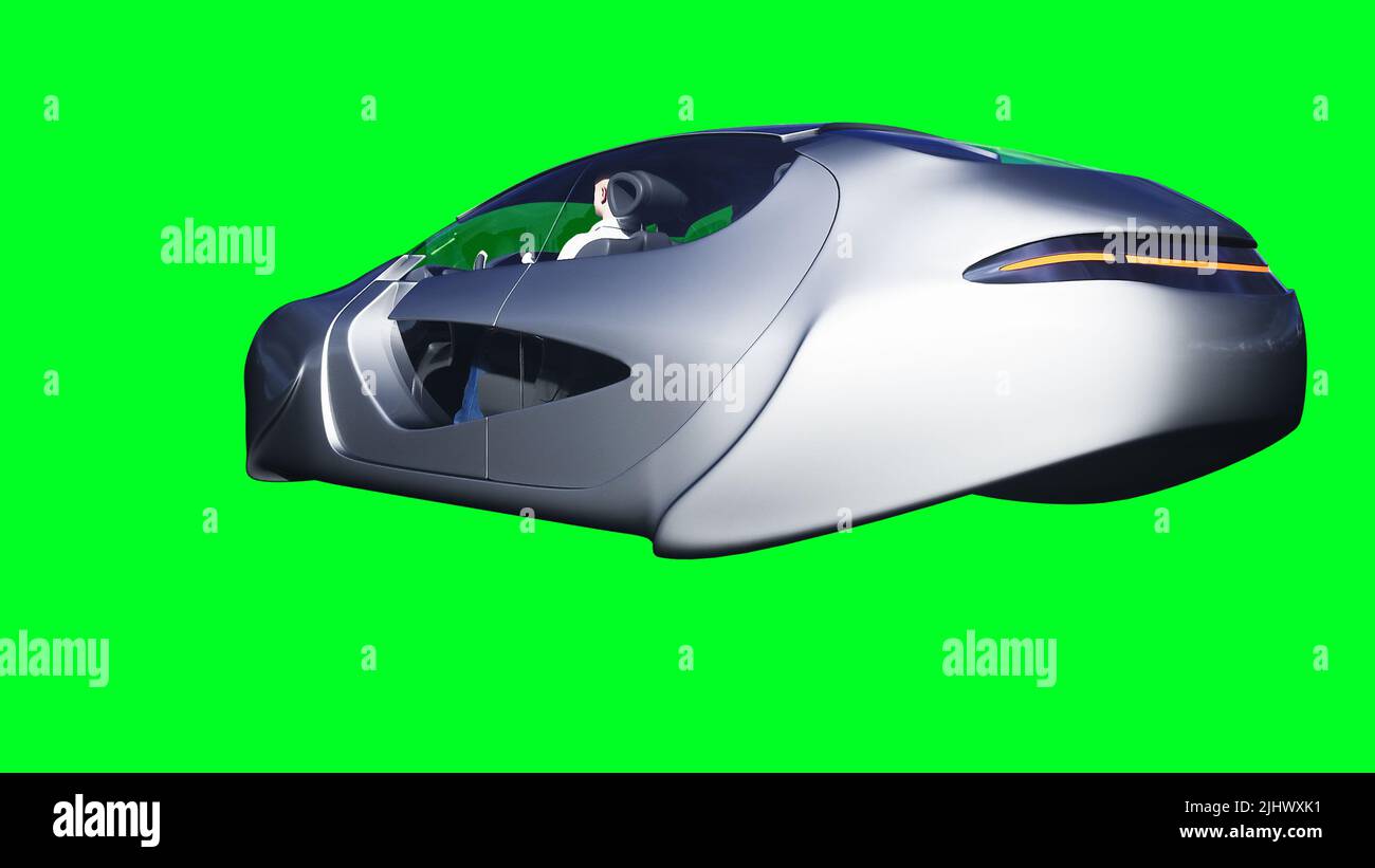 Futuristic flying car. Green screen isolate. 3d rendering Stock Photo ...
