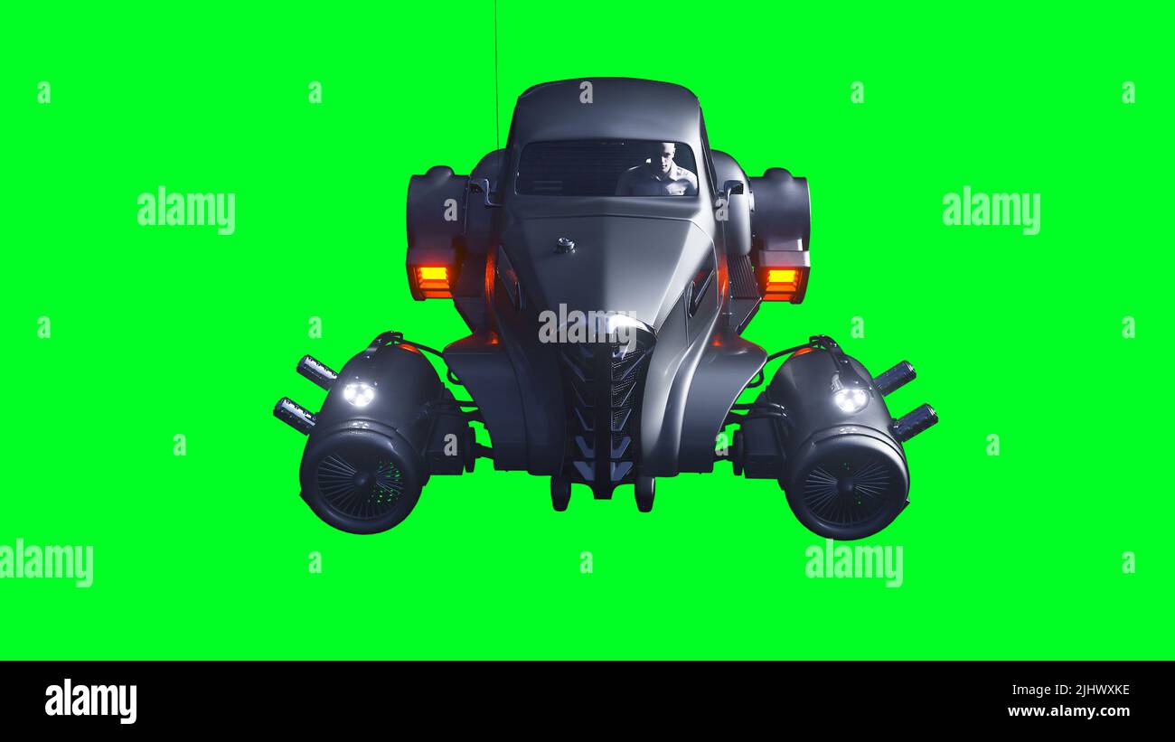 Futuristic flying car. Green screen isolate. 3d rendering Stock Photo ...