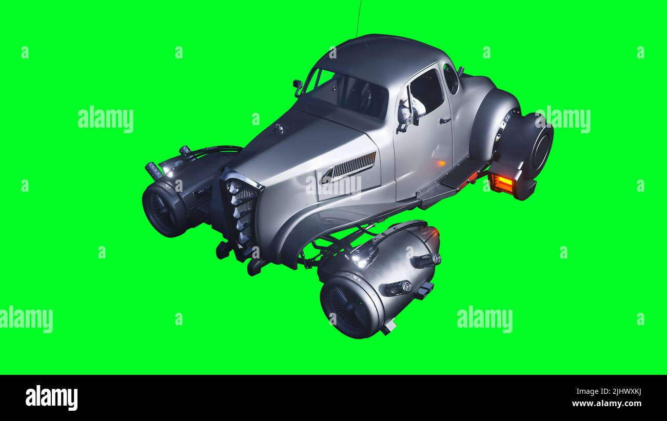 Futuristic flying car. Green screen isolate. 3d rendering Stock Photo ...