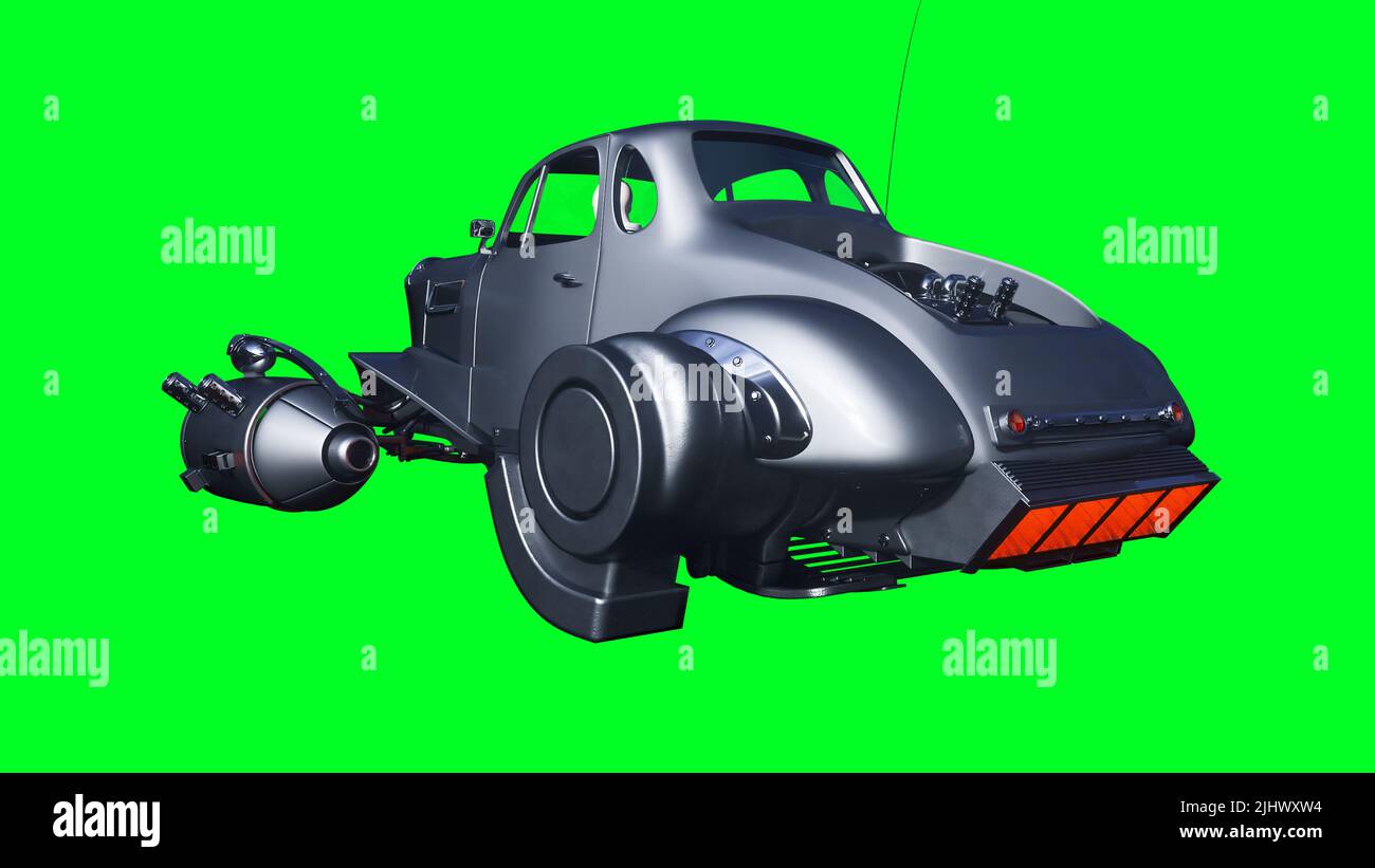 Futuristic flying car. Green screen isolate. 3d rendering Stock Photo ...
