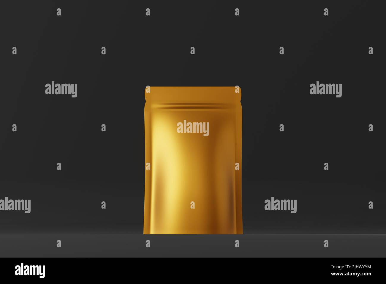 Golden metallic pouch bag mockup branding black background 3D rendering ...