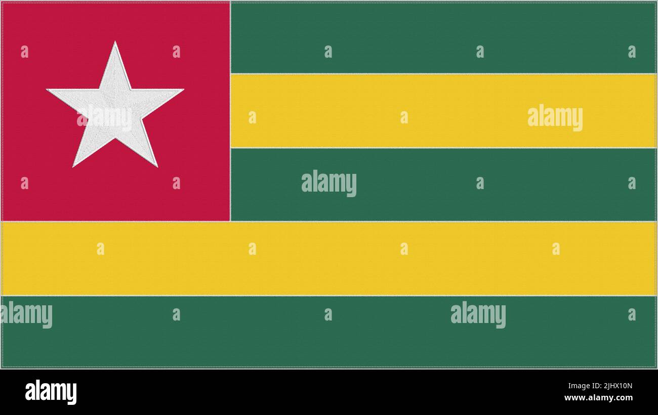 Togo embroidery flag. Emblem stitched fabric. Embroidered coat of arms ...
