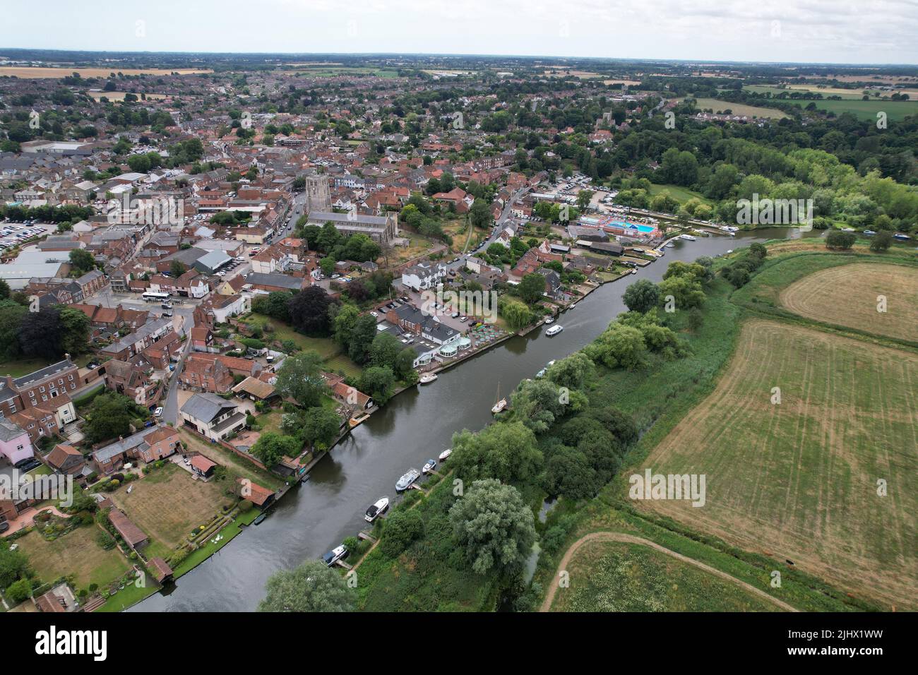Beccles town in Suffolk UK drone aerial view Stock Photo - Alamy
