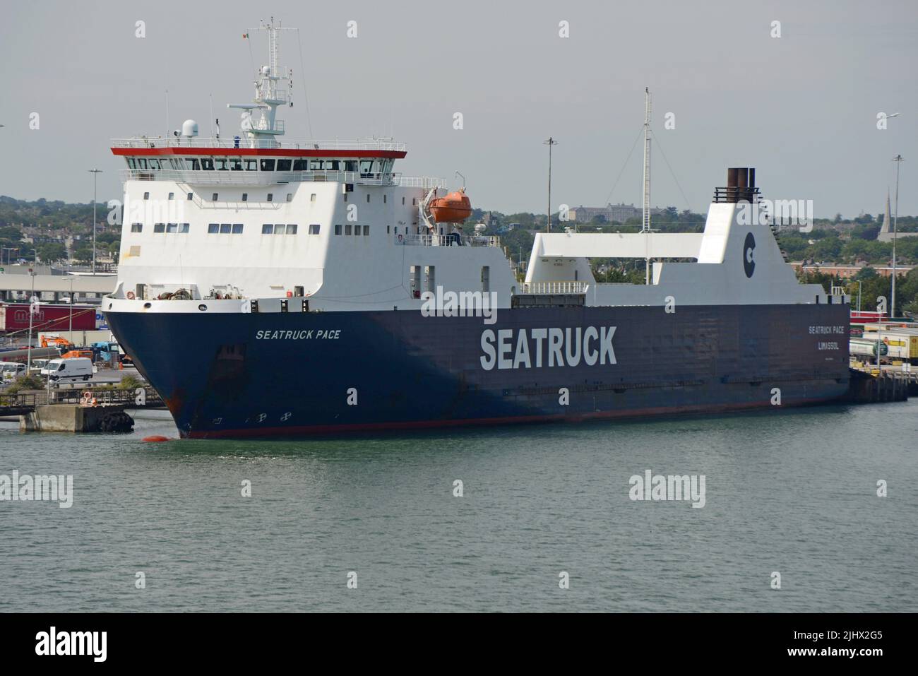 Seatruck Pace freight ferry loading in Dublin Port, Ireland, July 2022 ...