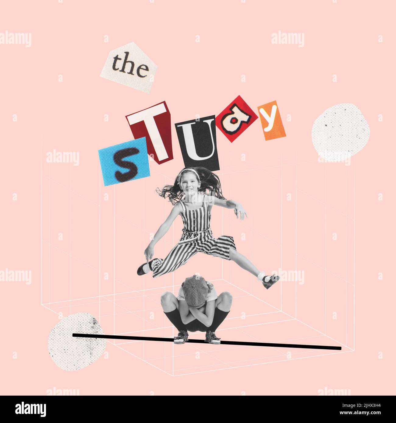 Contemporary collage with happy kids, pupils isolated on light ...