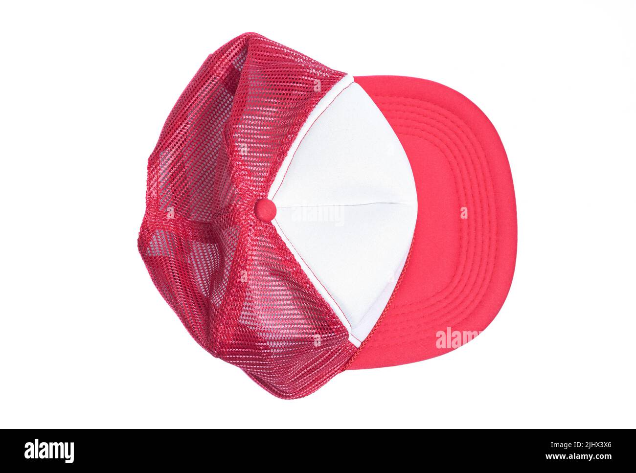 Red Baseball Cap isolated on white top view Stock Photo - Alamy