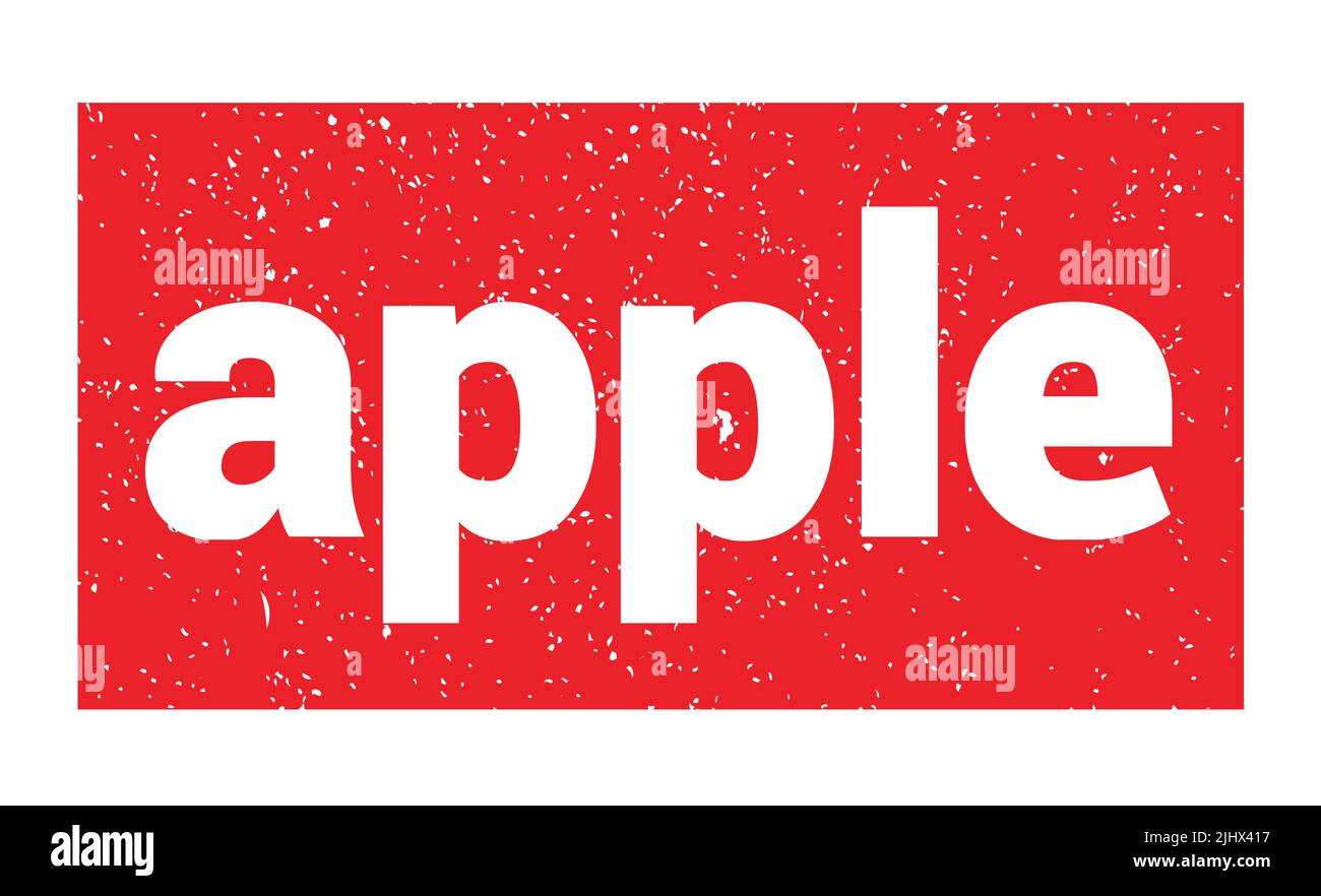 apple text written on red grungy stamp sign Stock Photo - Alamy
