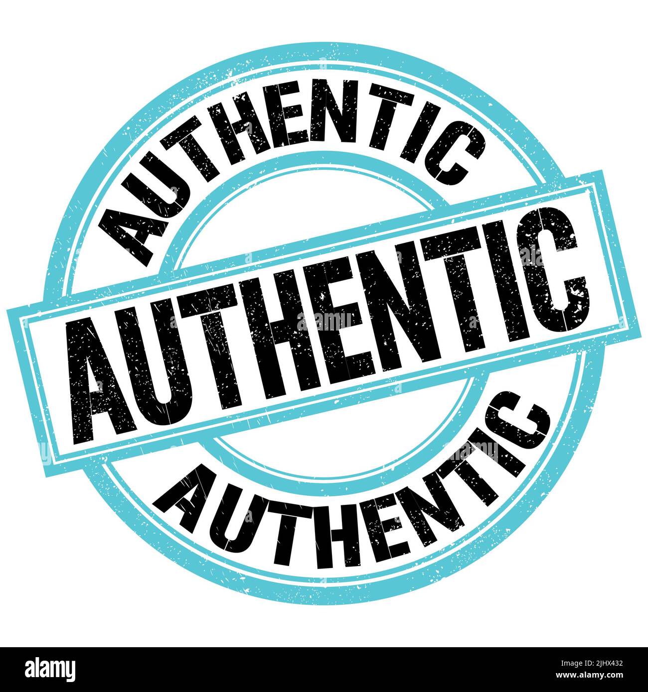 AUTHENTIC text written on blue-black round stamp sign Stock Photo - Alamy
