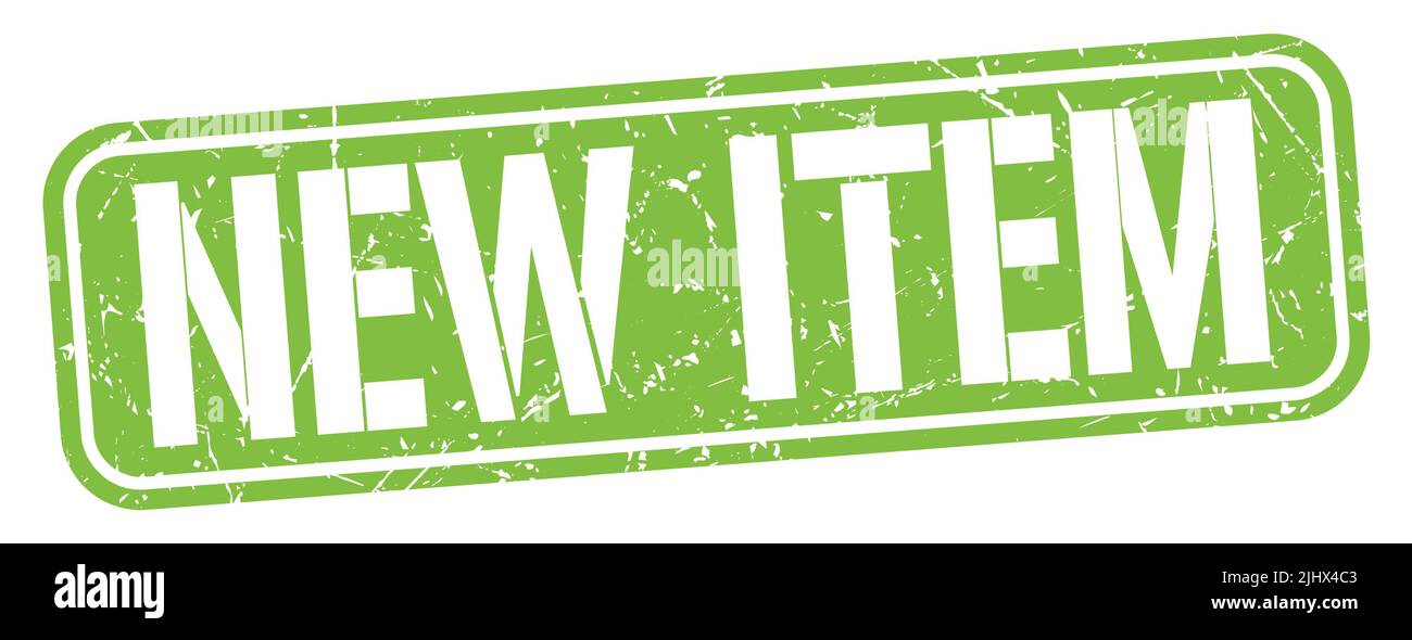 NEW ITEM text written on green grungy stamp sign Stock Photo - Alamy