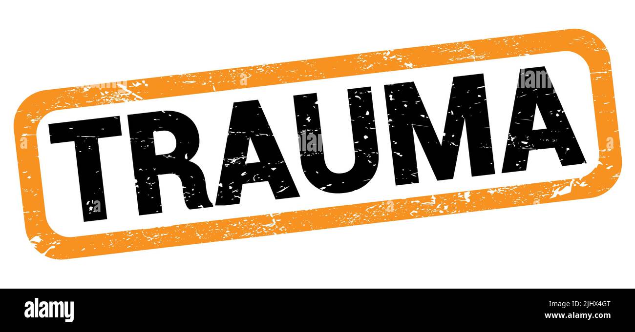 TRAUMA text written on orange-black rectangle stamp sign Stock Photo ...