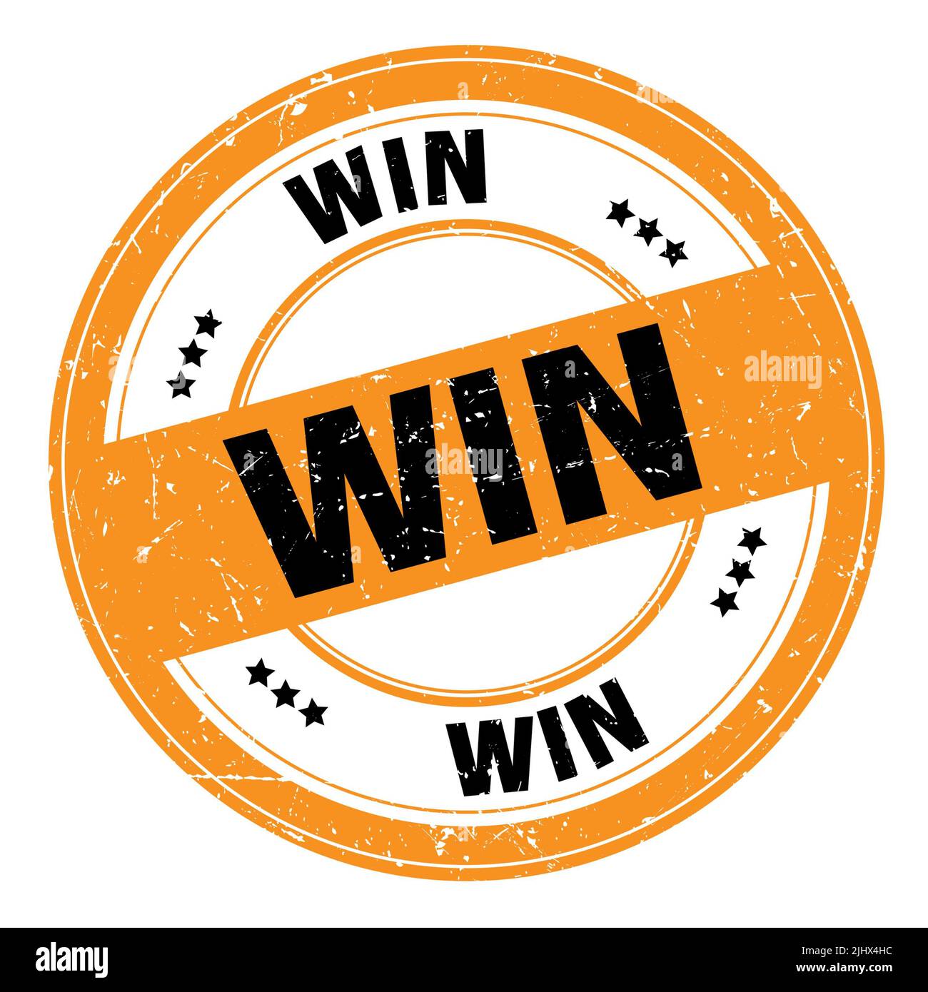 WIN text written on orange-black round grungy stamp sign Stock Photo ...