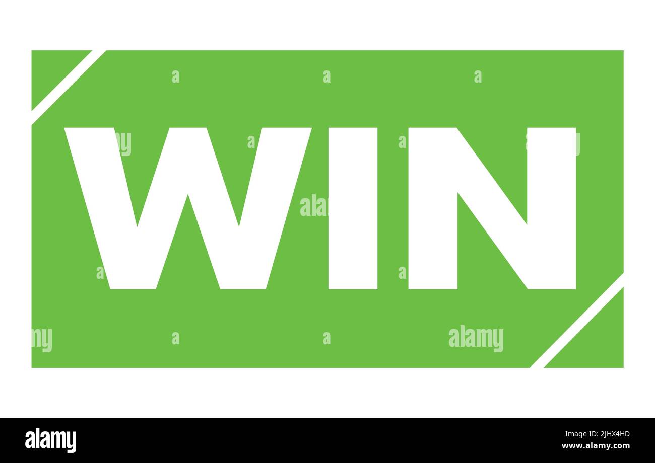WIN text written on green rectangle stamp sign Stock Photo - Alamy