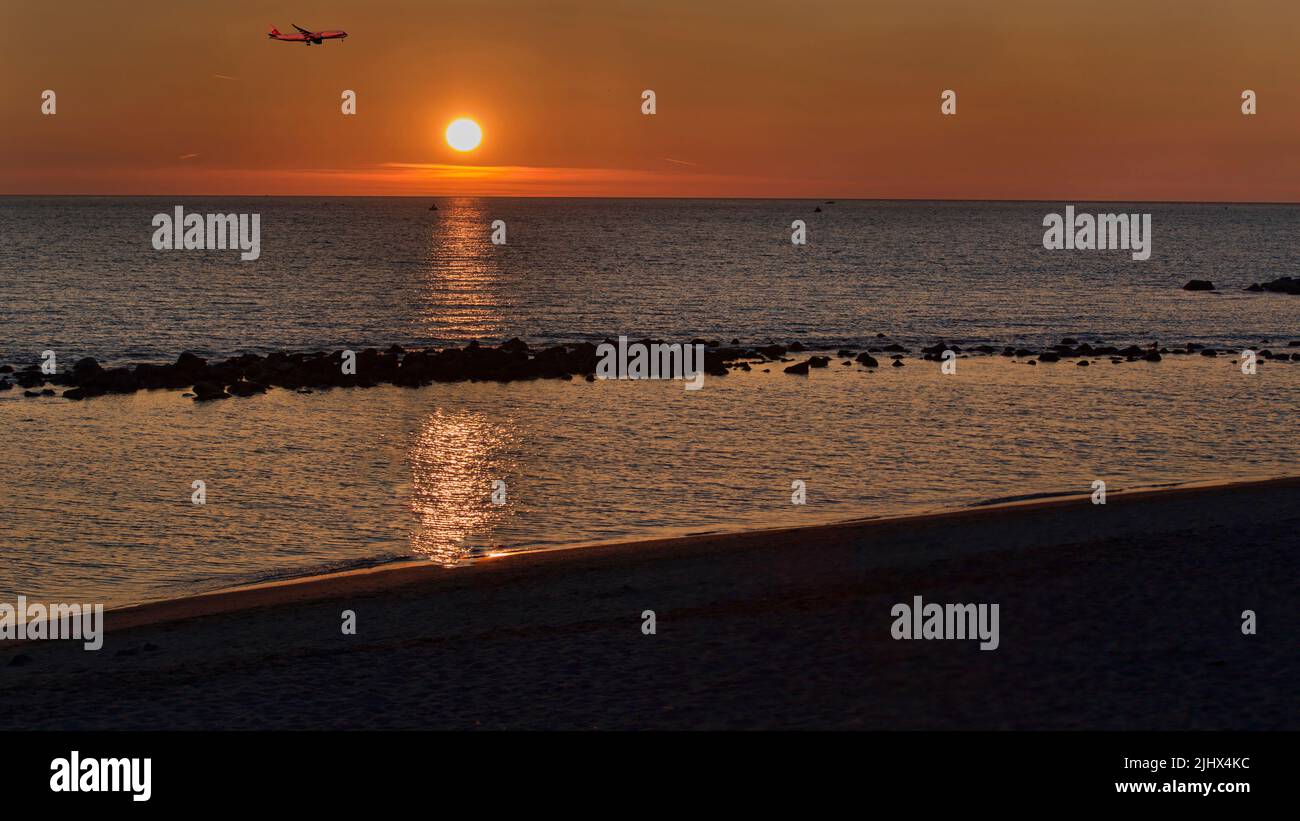Rome,Italy - November11, 2020:Minimalist golden sunset at the beach ...