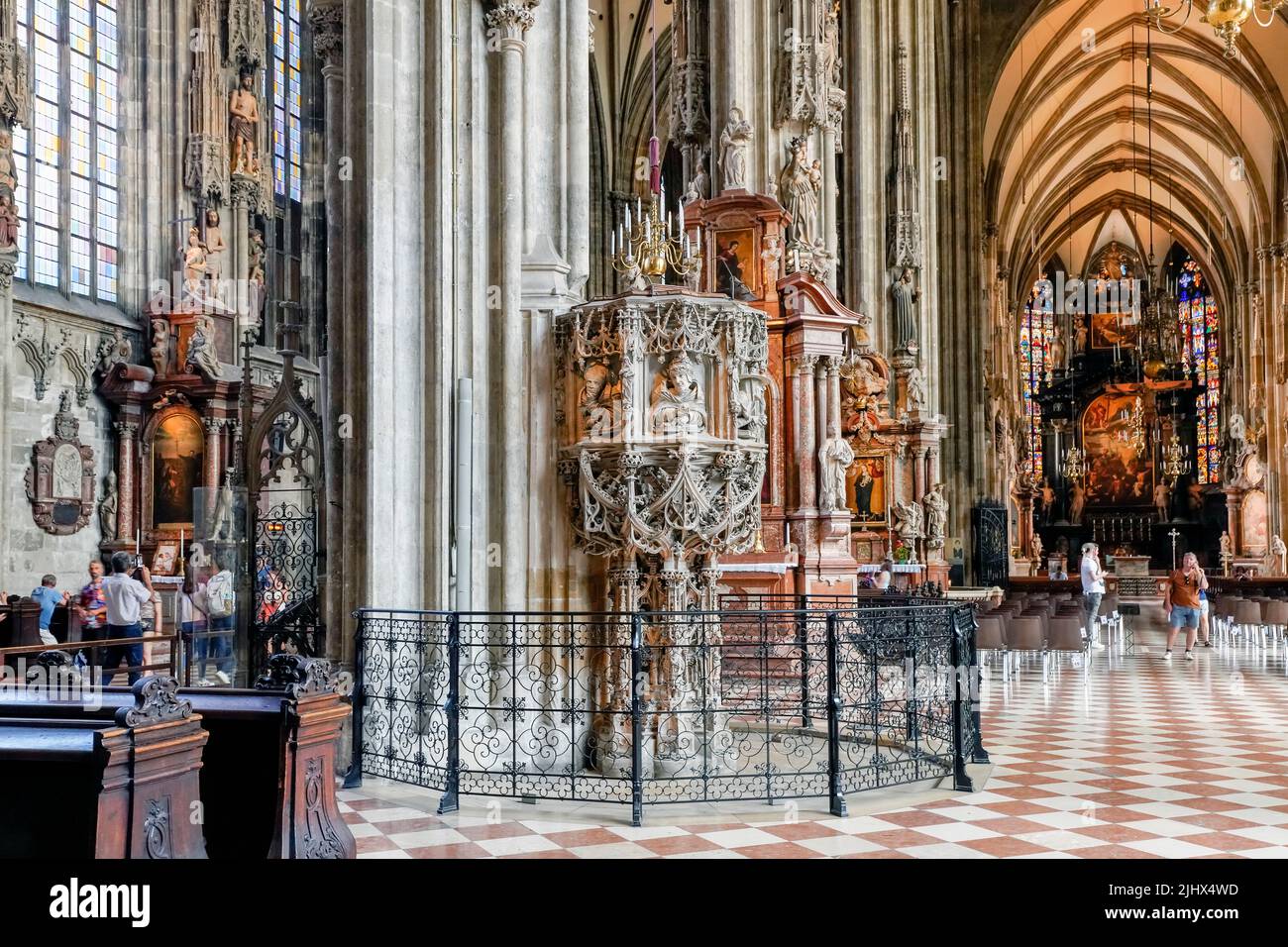 Inside St. Stephen's Cathedral in Vienna, Austria. The Cathedral is the ...