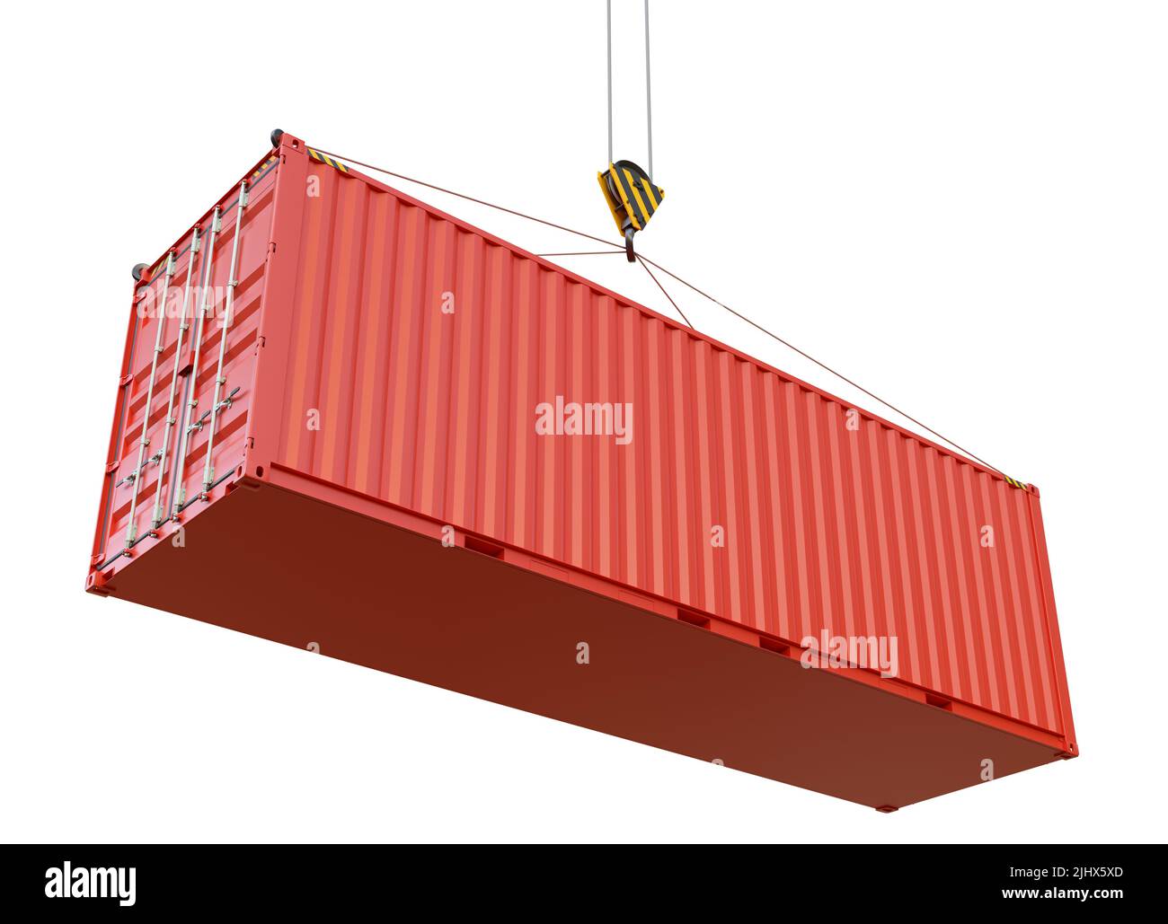Metal freight shipping containers on the hooks Stock Photo - Alamy