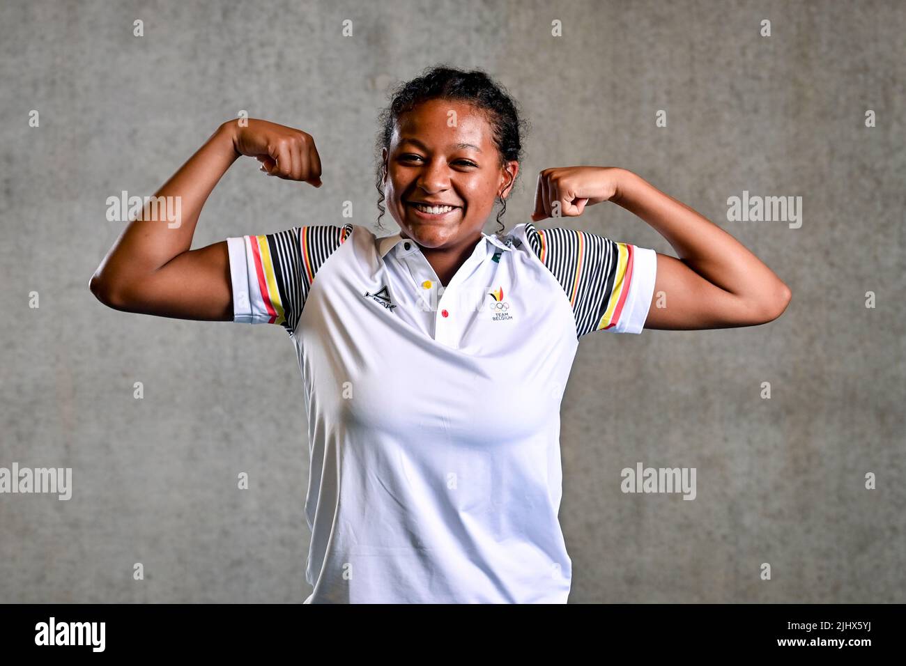 Alix Avoki poses during a team building exercise for the athletes ...