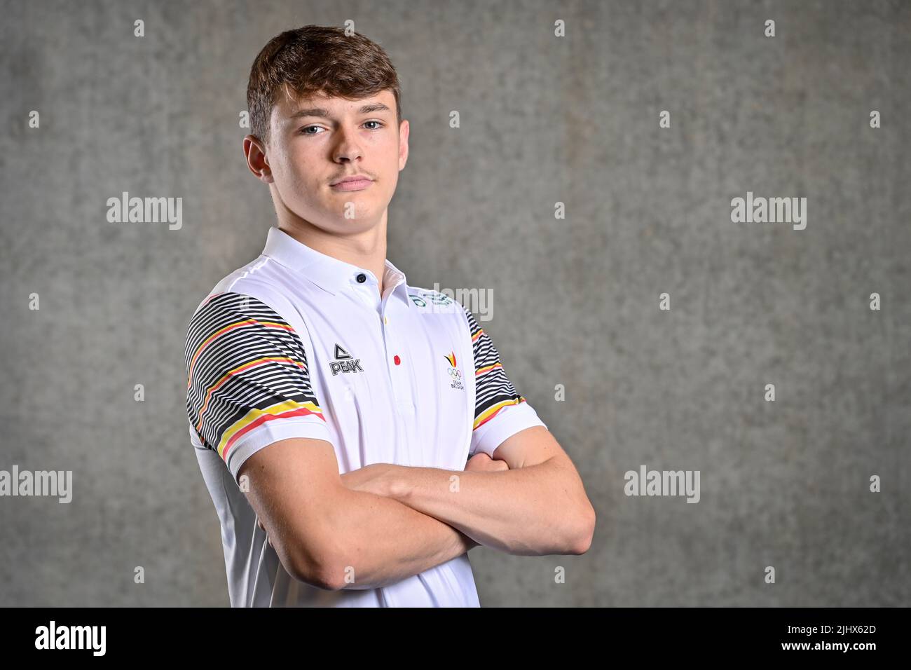 Pierre Perin poses during a team building exercise for the athletes ...