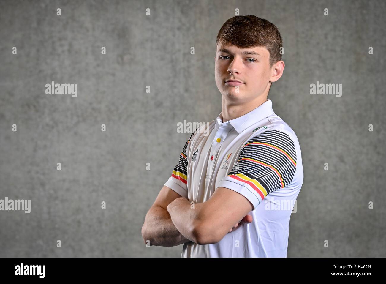 Pierre Perin poses during a team building exercise for the athletes ...
