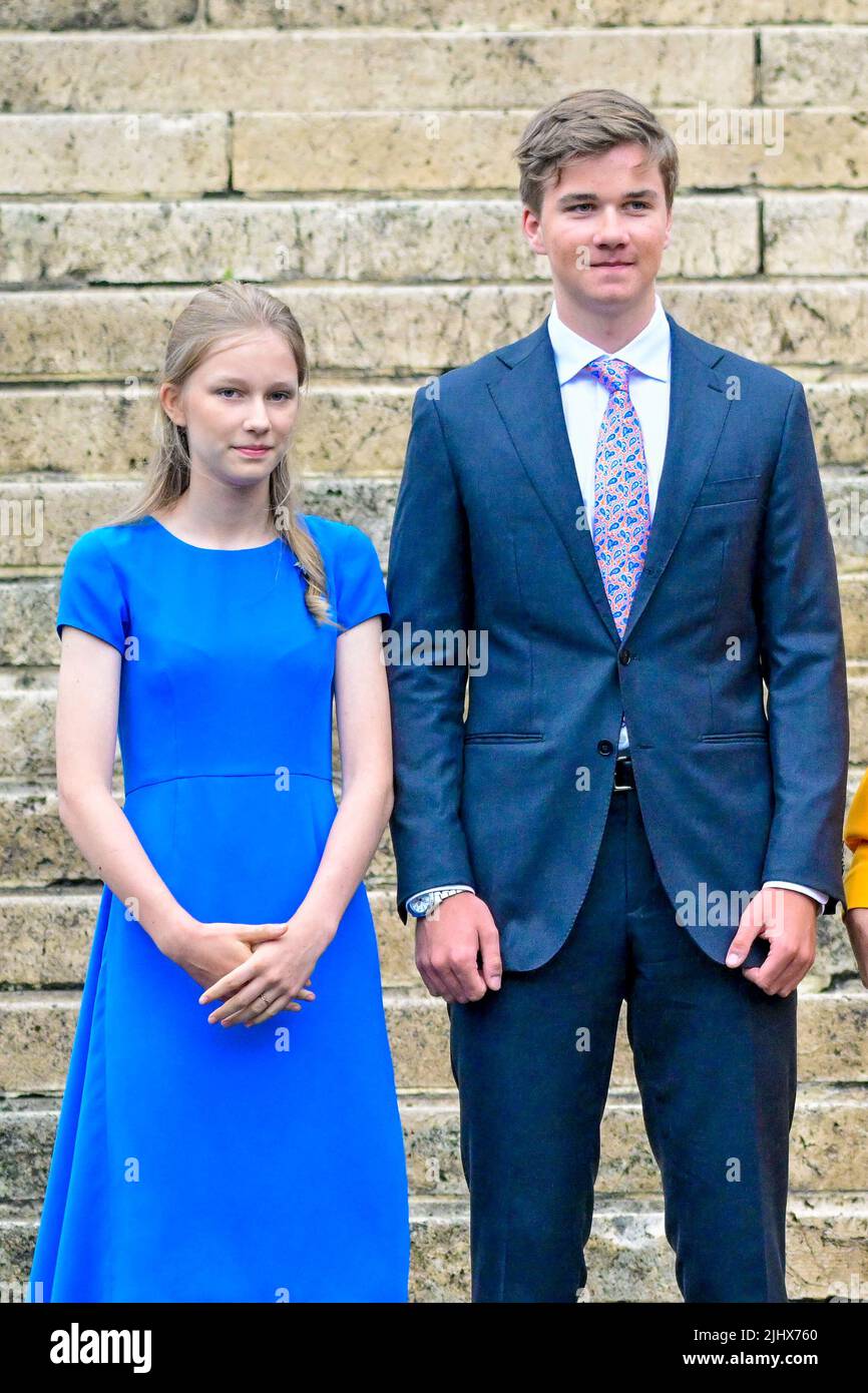 Prince Gabriel and Princess Eleonore of Belgium attending Te Deum in ...