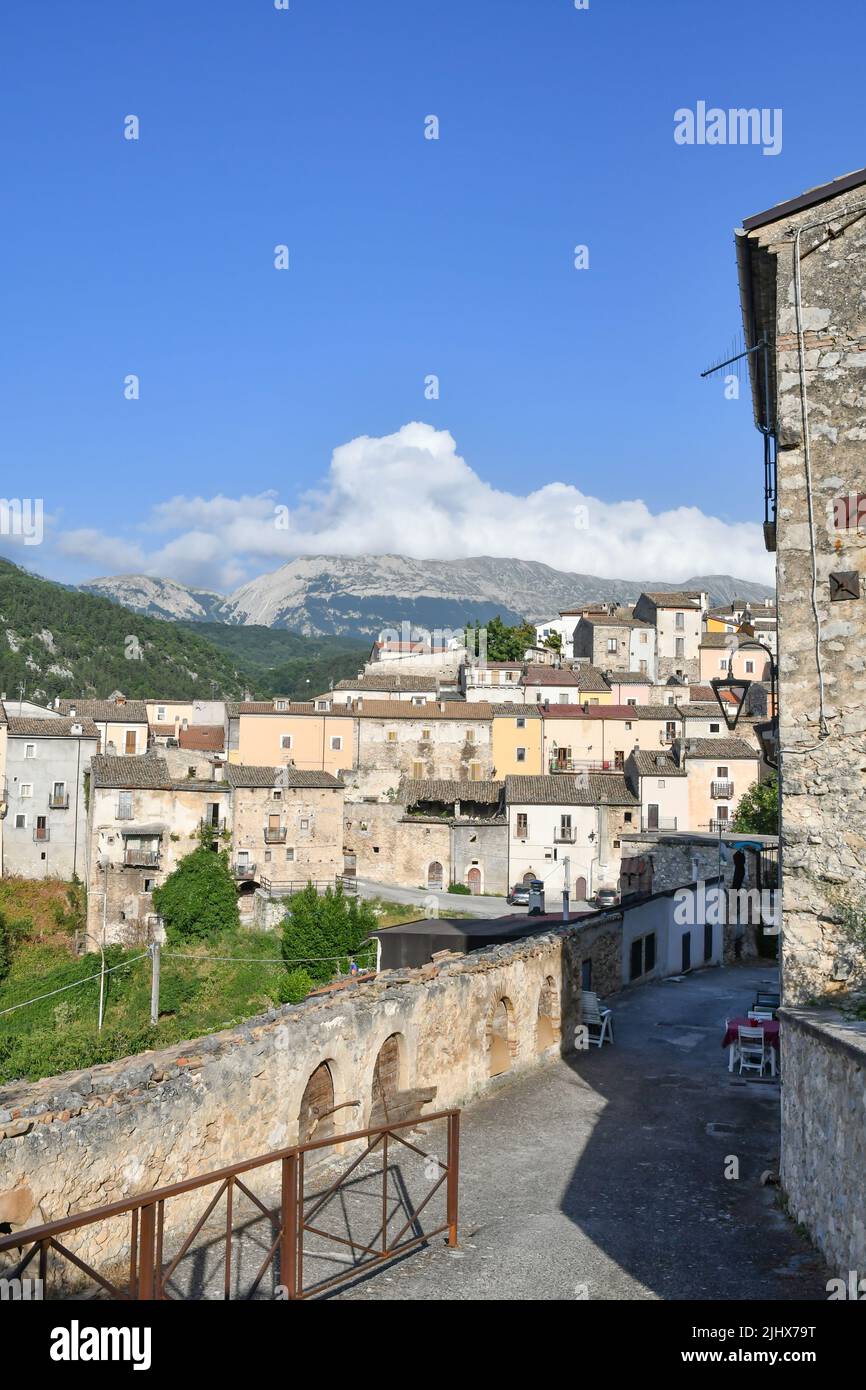 Panoramic view of Cansano, a medieval village in the Abruzzo region of ...