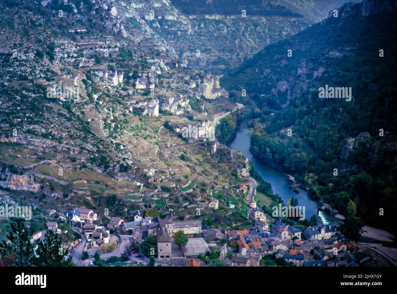 Sainte-Enimie village, Gorges du Tarn, River Tarn gorge, Cevennes ...
