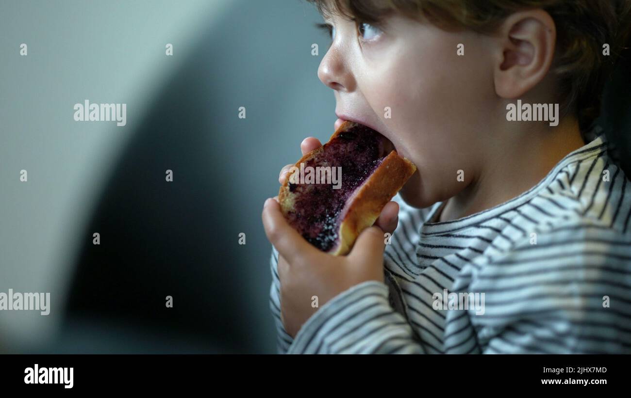 Child eating morning bread with jelly for breakfast Stock Photo - Alamy