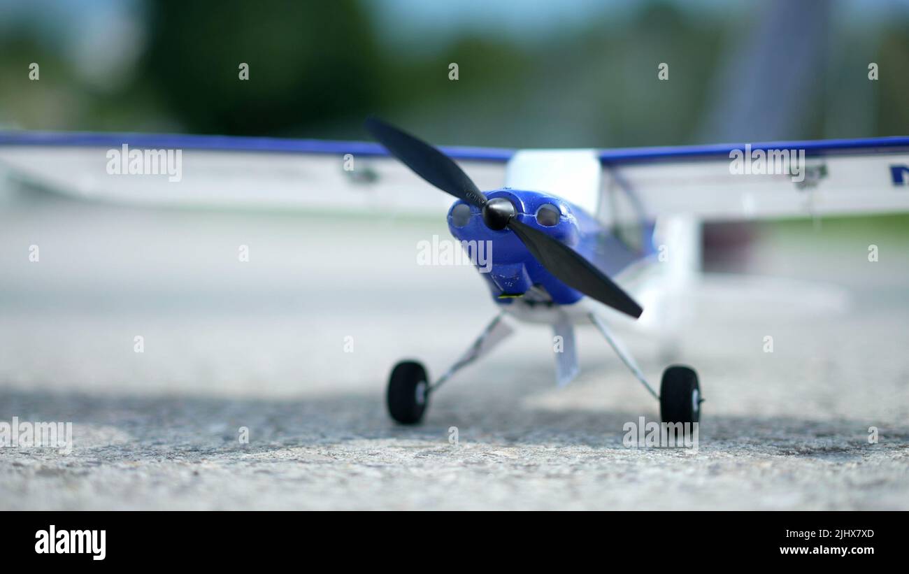 Starting Airplane model propellers. Toy small plane Stock Photo - Alamy