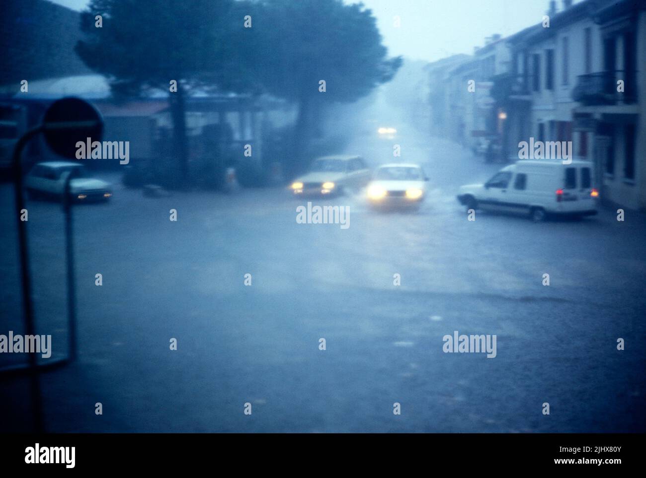 Torrential rain downpour storm flooding in southern French town of ...