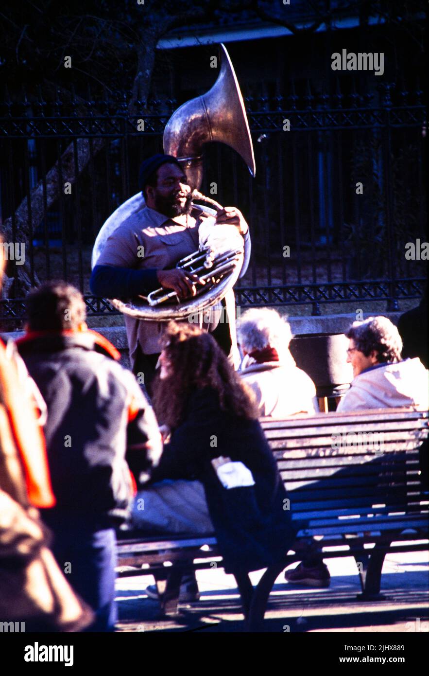 Portrait street musician busking playing jazz in the French Quarter ...