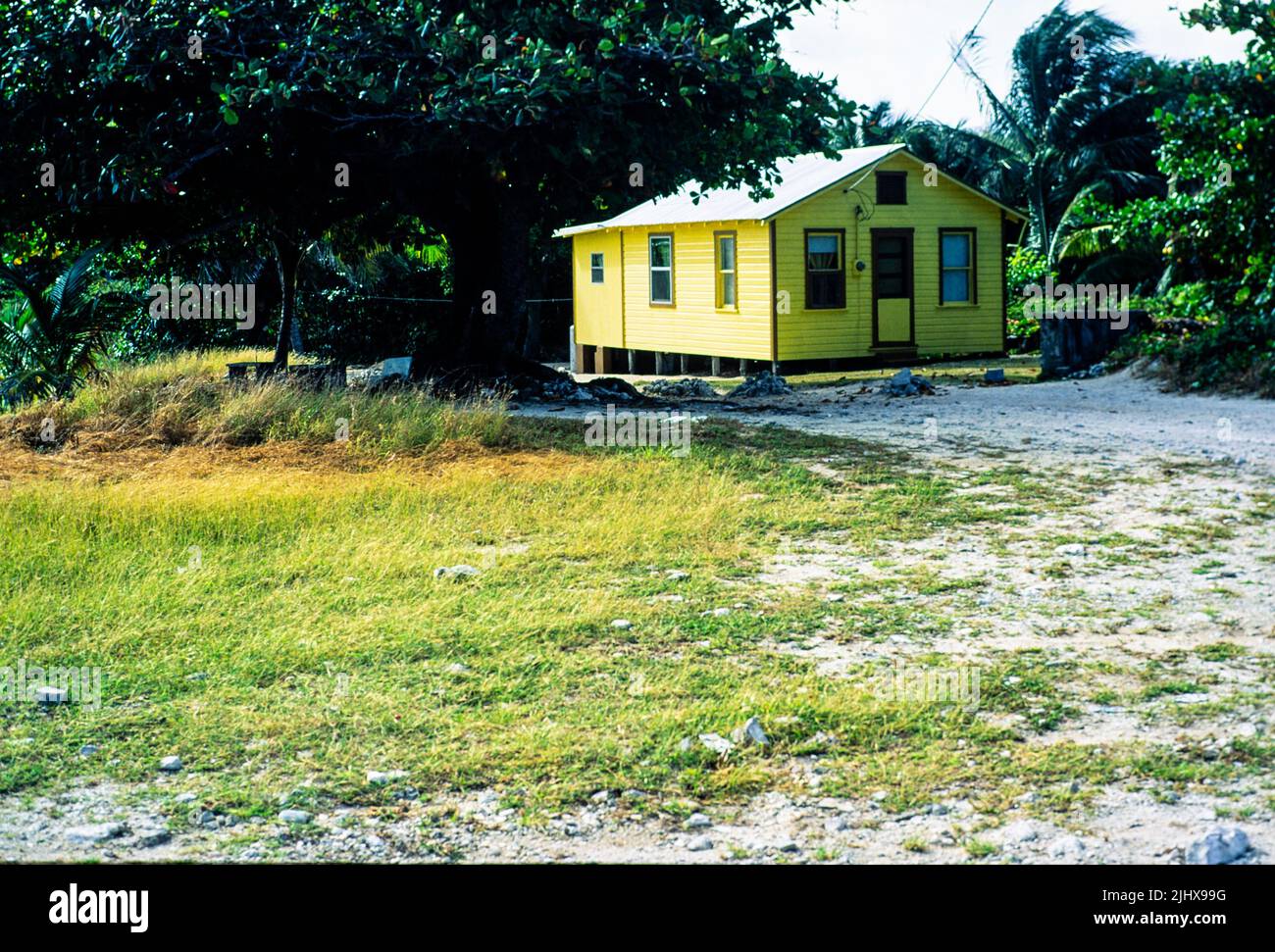 Traditional wooden building with corrugated iron roof, Cayman Brac ...