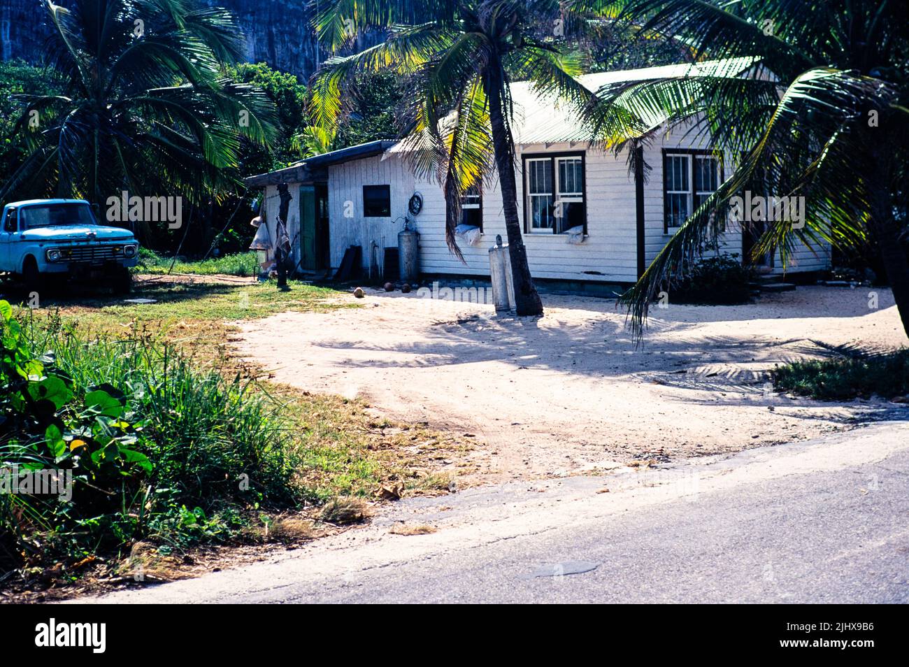Traditional wooden building with corrugated iron roof, Cayman Brac ...