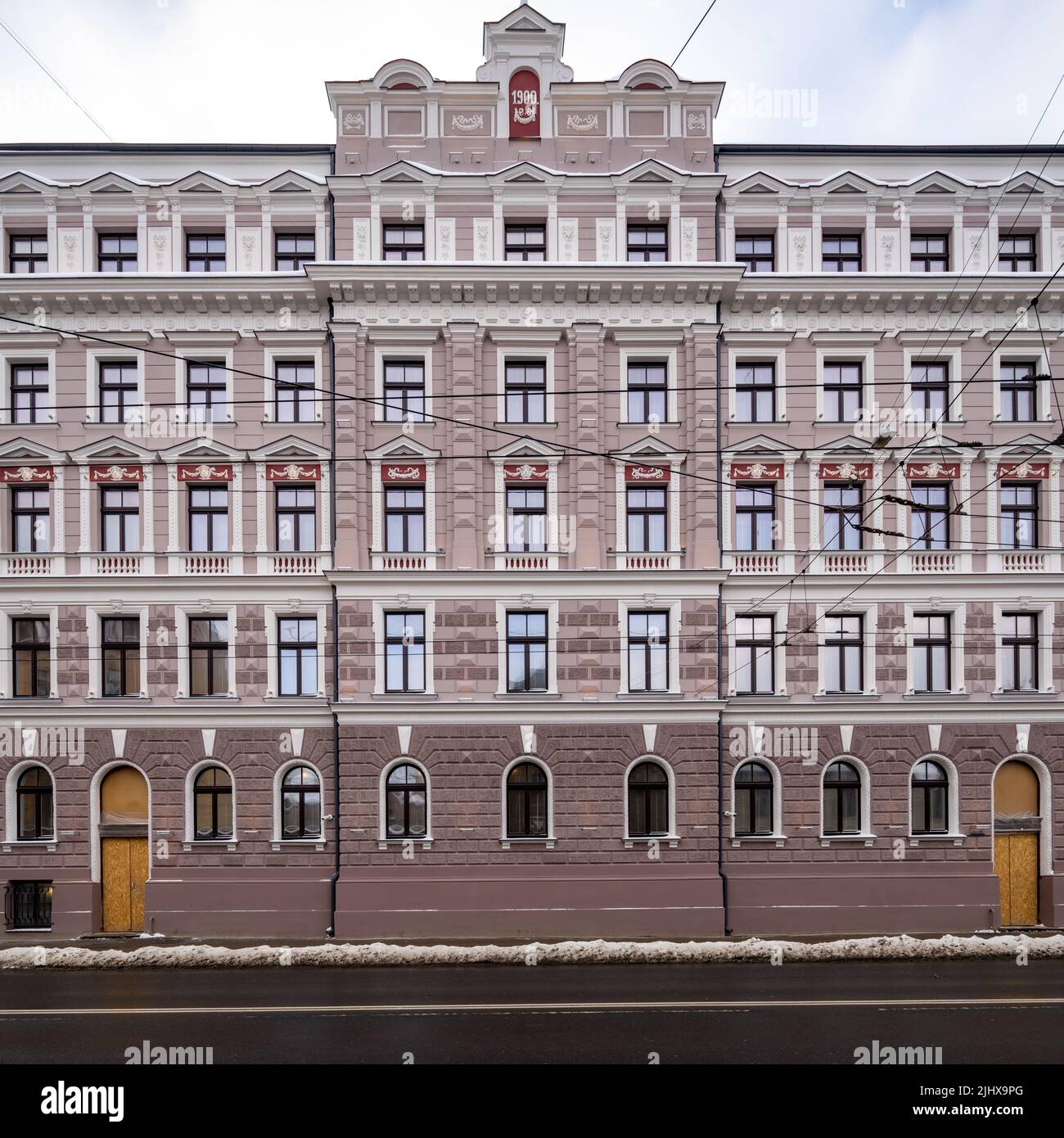 Winter cityscape of Riga. Modern architecture. Exterior of residential ...