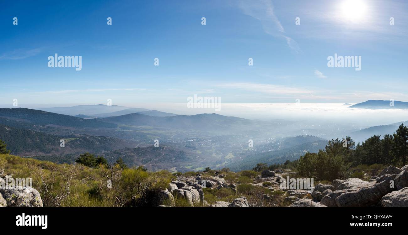 Sea of clouds in Fuenfria Valley, municipality of Cercedilla, province ...