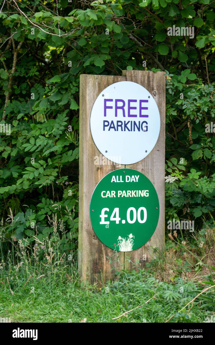 confusing sign for parking and parking charges in Wales in the UK Stock ...