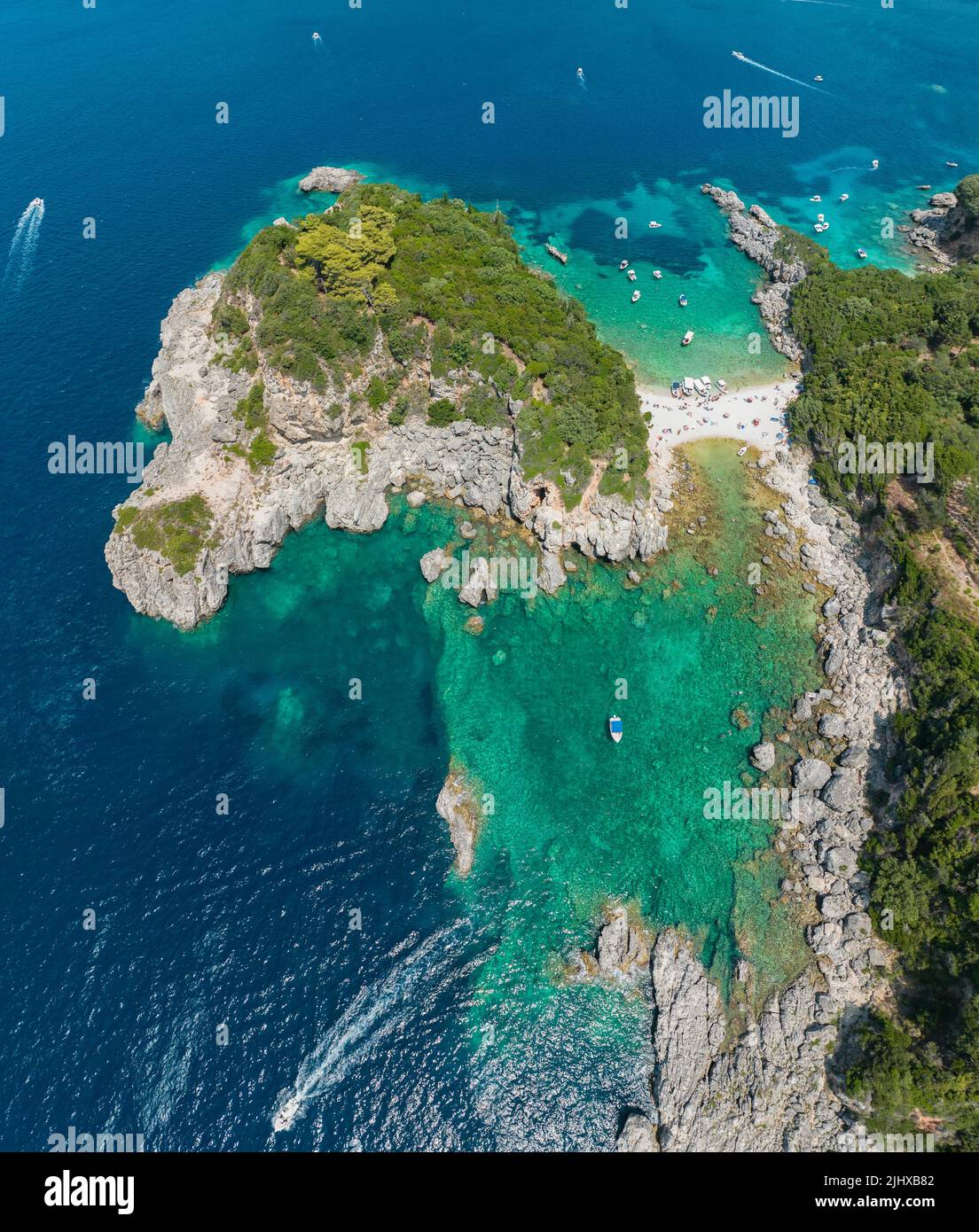 Aerial view of Limni Beach Glyko, on the island of Corfu. Greece. Where ...