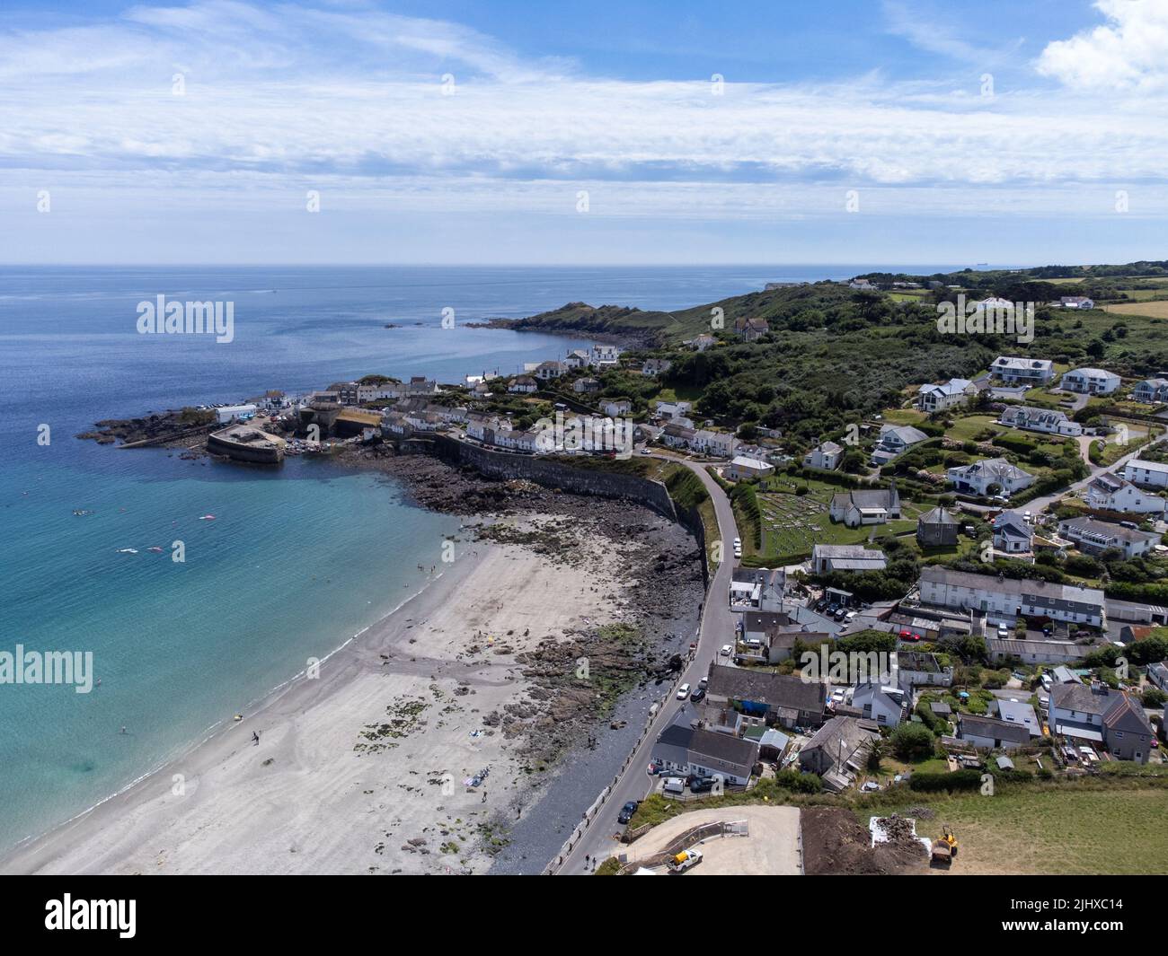 Coverack from the air drone aerial cornwall england uk Stock Photo - Alamy