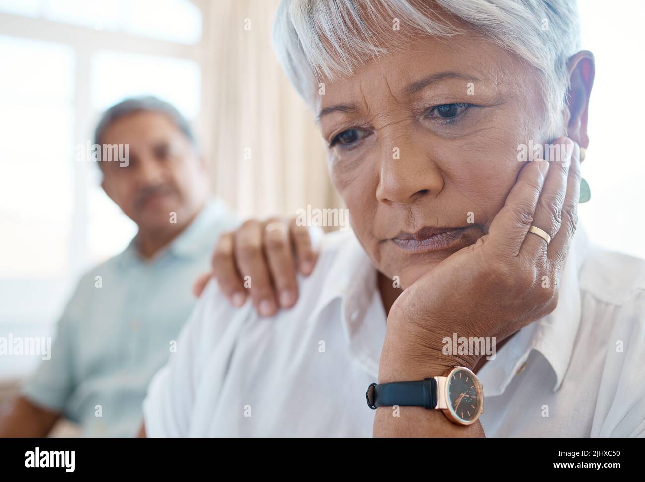 A supportive partner is worth gold. a senior man consoling his sad wife ...