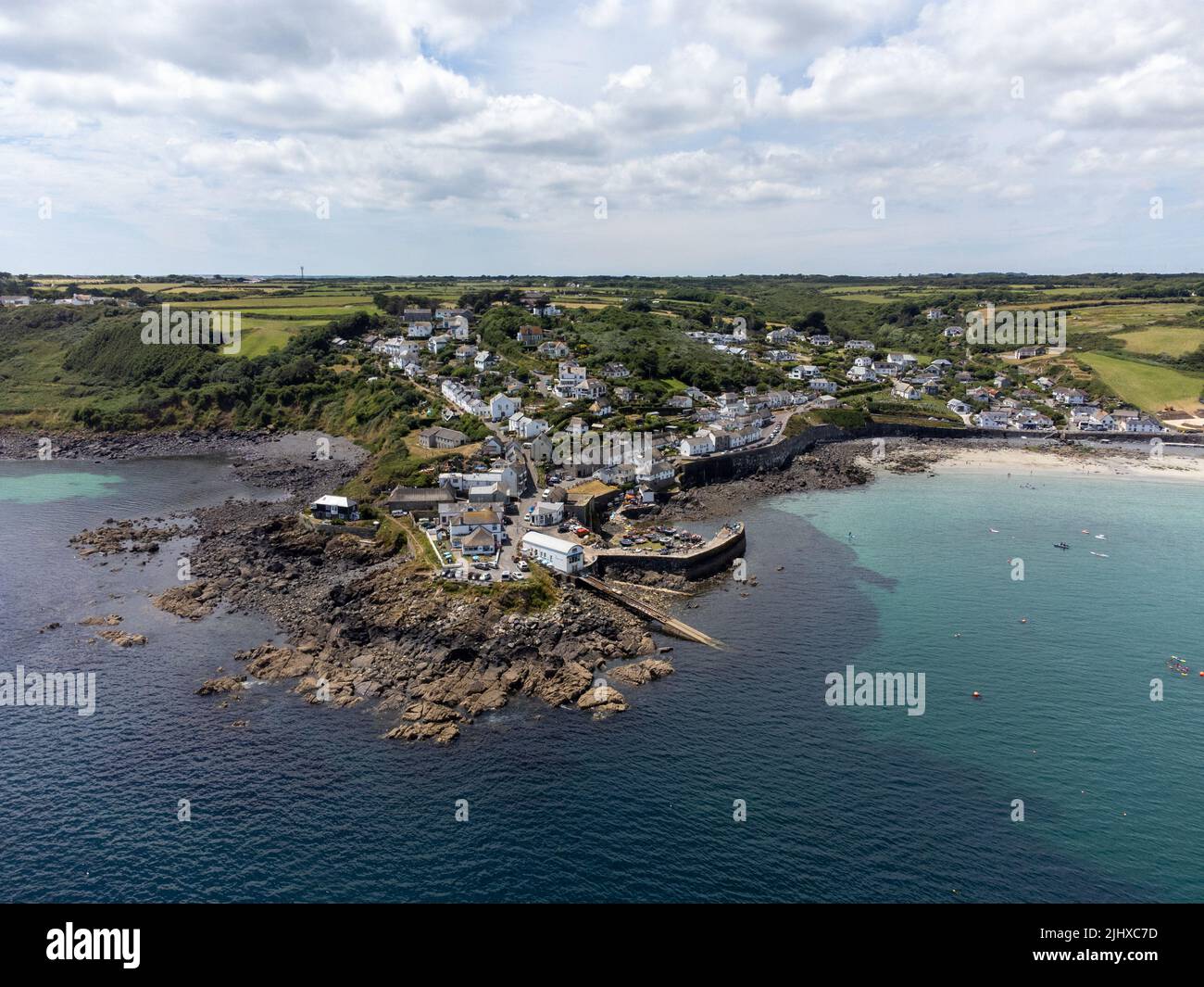 Coverack from the air drone aerial cornwall england uk Stock Photo - Alamy