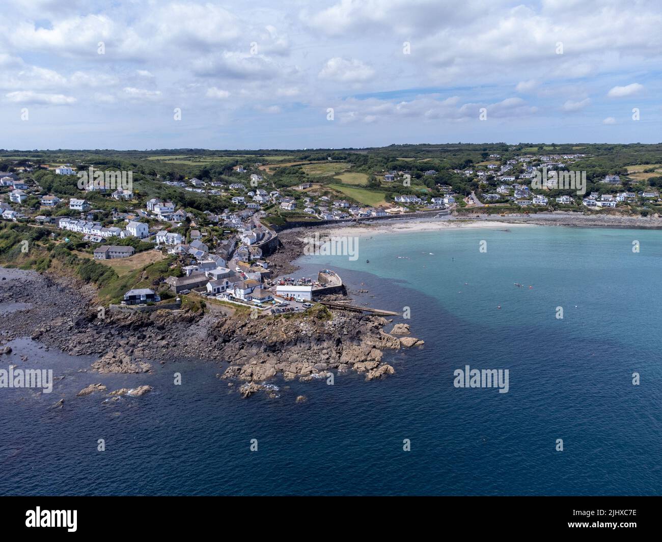 Coverack from the air drone aerial cornwall england uk Stock Photo - Alamy