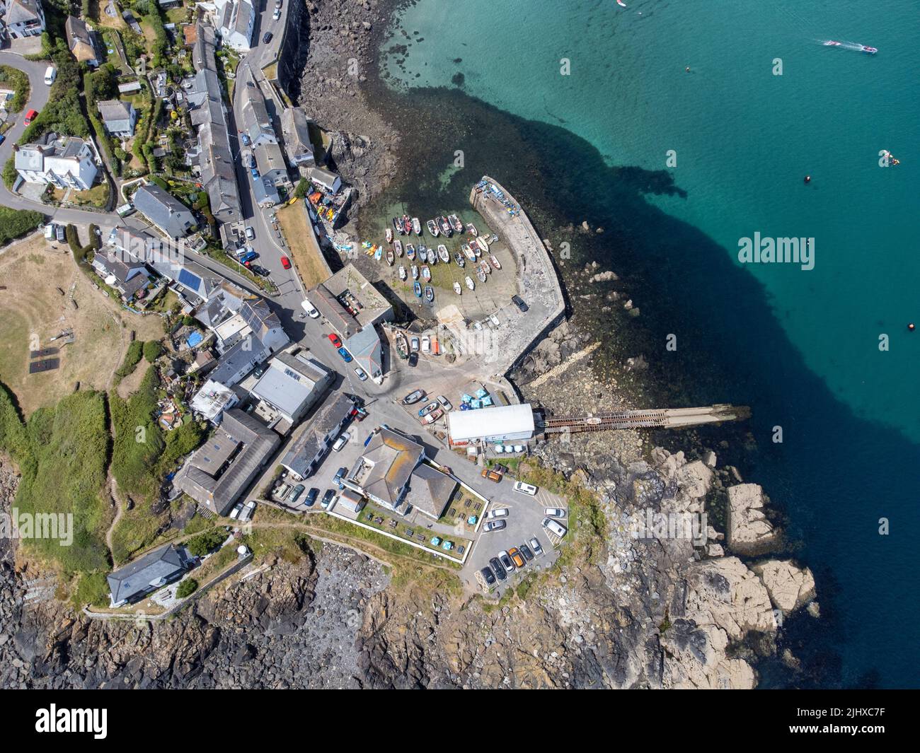 Coverack from the air drone aerial cornwall england uk Stock Photo - Alamy