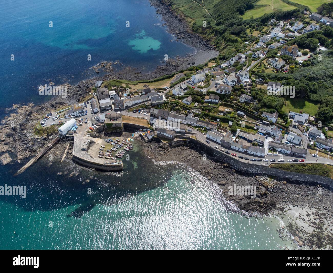 Coverack from the air drone aerial cornwall england uk Stock Photo - Alamy